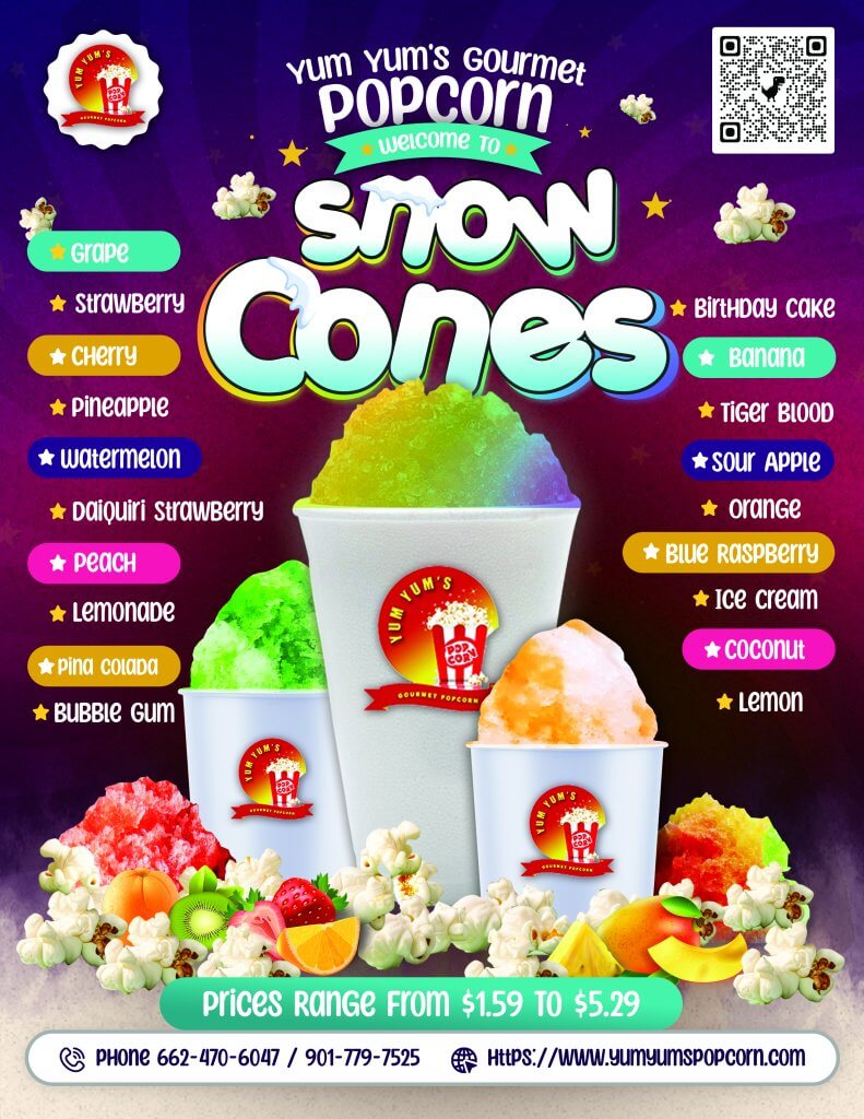 SNOW CONES - Yum Yum's Gourmet Popcorn